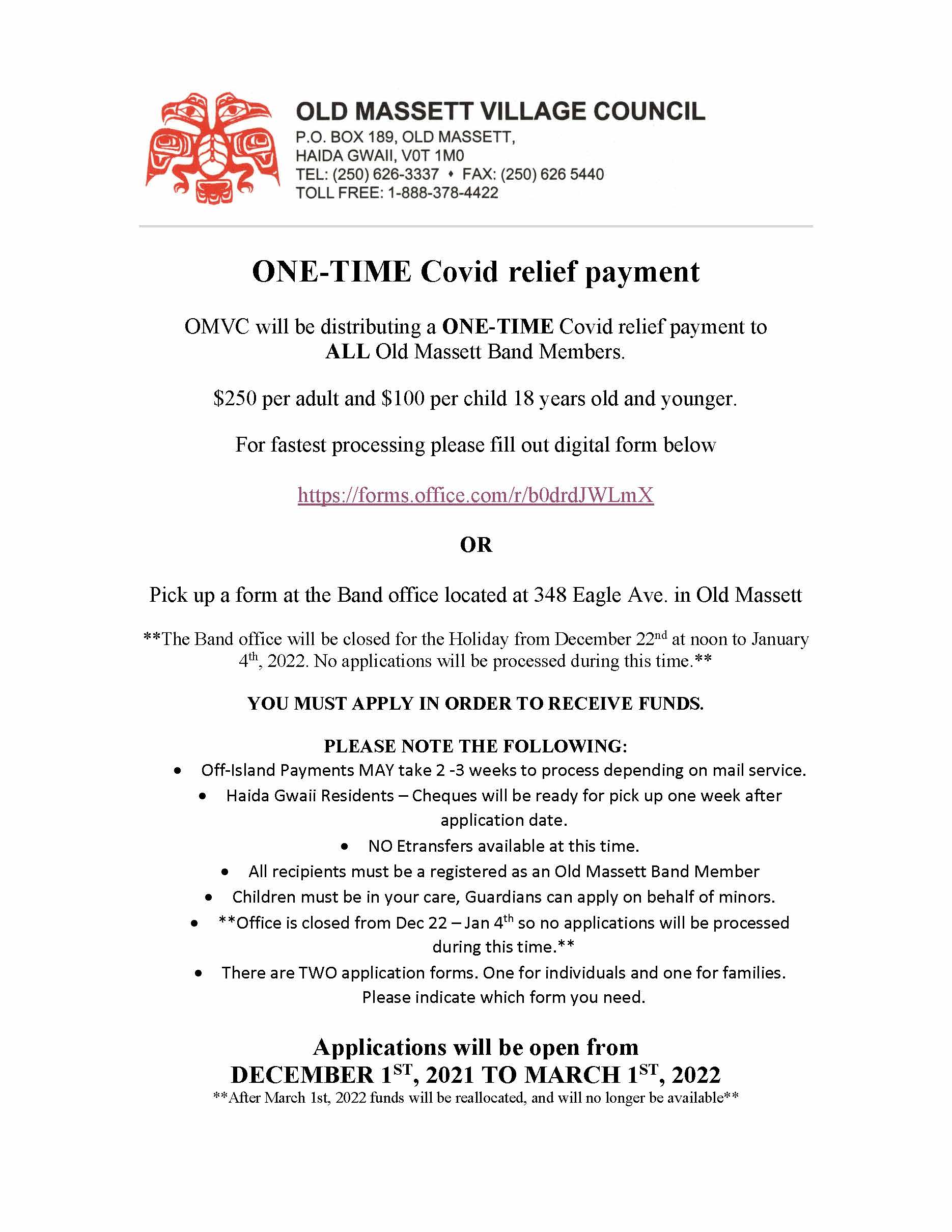 OMVC Covid Relief Fund – Old Massett